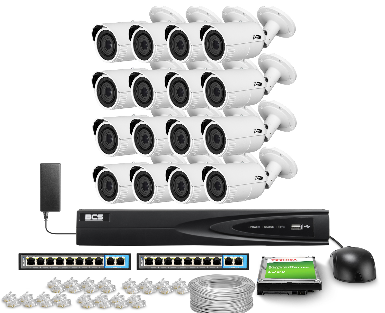 BCS View Zestaw monitoringu 16x BCS-V-TIP44VSR5 4 Mpx IR 50m, Motozoom ...