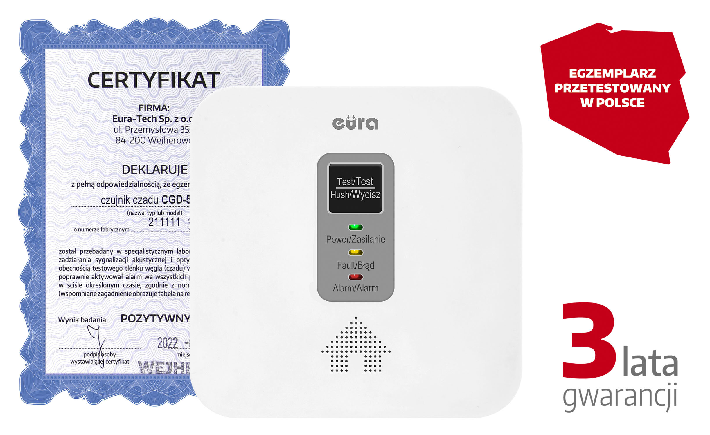 Czujnik czadu i gazu ziemnego 2w1 EURA CGD-50A2 :: IVEL.PL