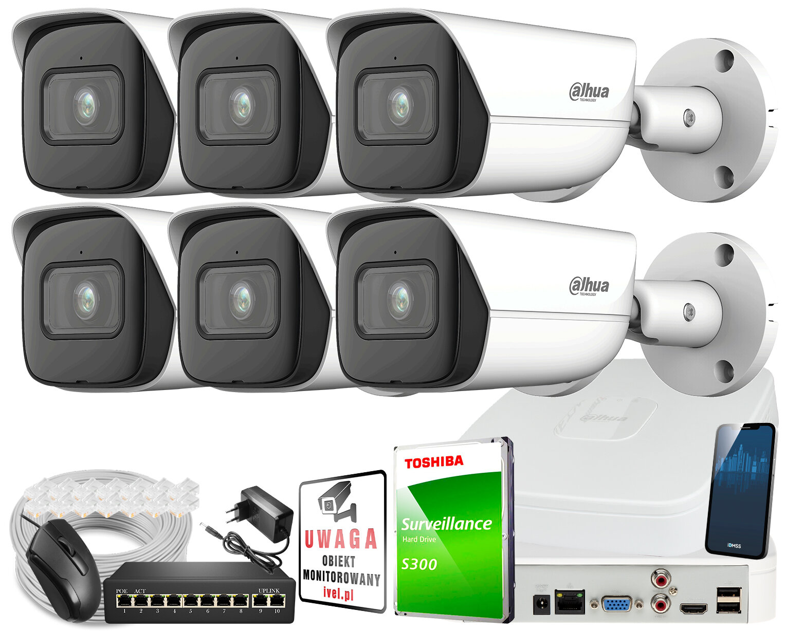 Zestaw do monitoringu IP Dahua 6x kamera IPC-HFW2541E-S-0280B ...