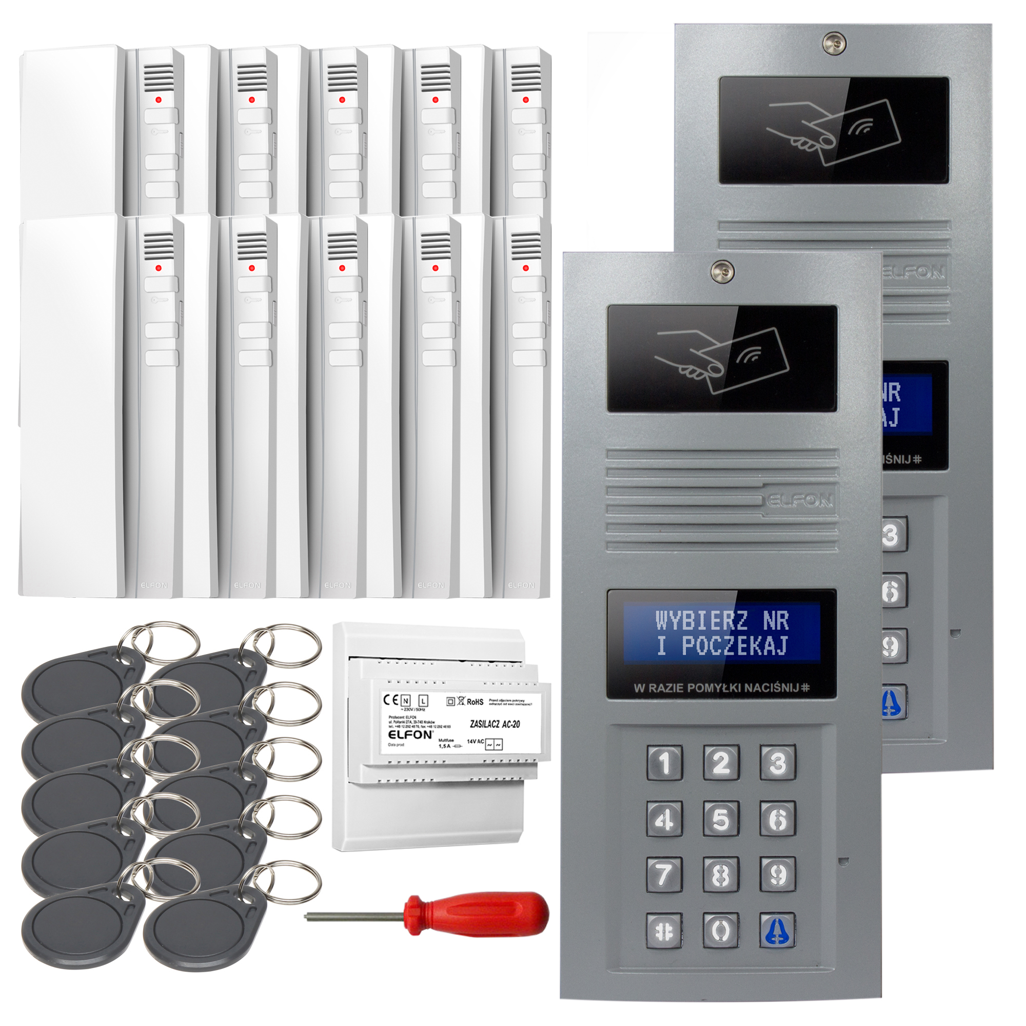 Domofon cyfrowy ELFON 2x OP-SL255R-P | Zestaw 10x OP-U7 | Popielaty