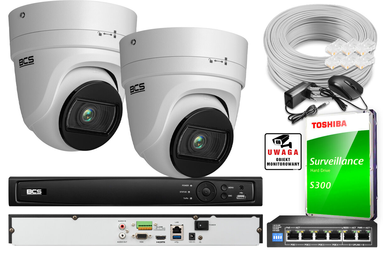 Zestaw monitoringu BCS View Rejestrator IP 2x Kamera FullHD BCS-V ...
